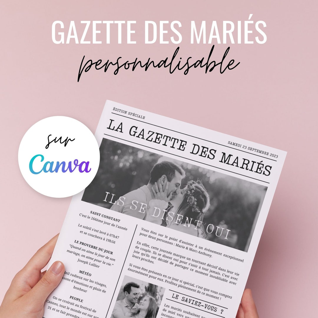 Customizable Unique Bride and Groom Gazette Template DIY - Etsy