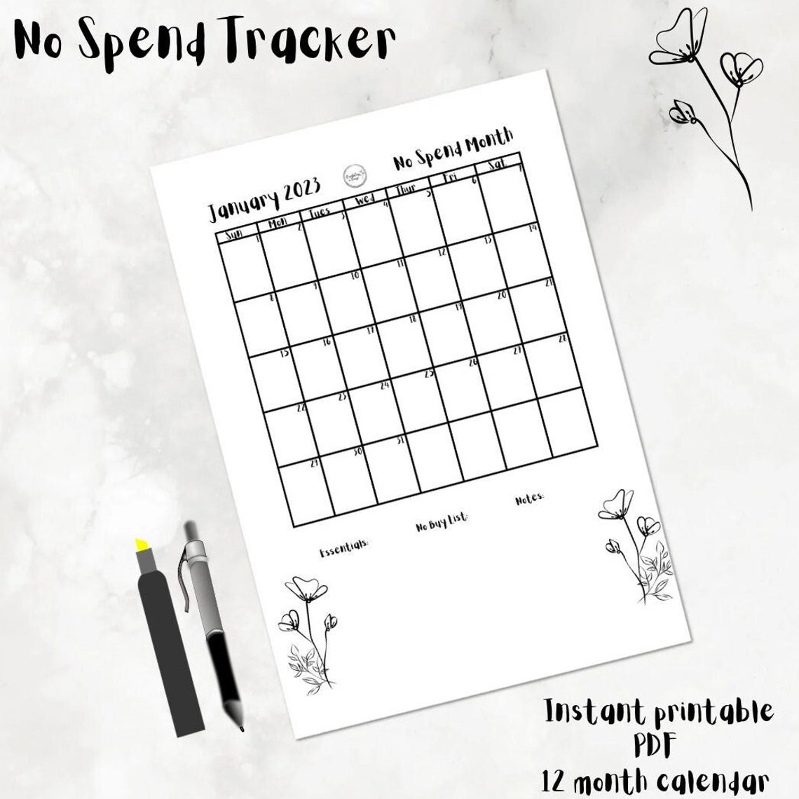 No Spend Monthly Tracker | No Spend Challenge Printable | Printable PDF ...