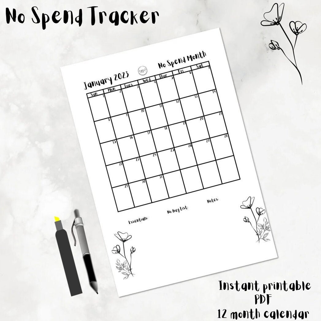 No Spend Monthly Tracker | No Spend Challenge Printable | Printable PDF ...