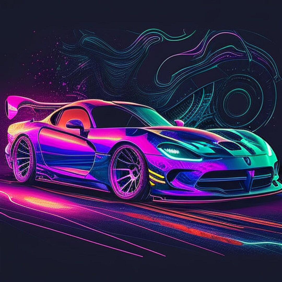 Abstract Neon Dodge Viper - Etsy