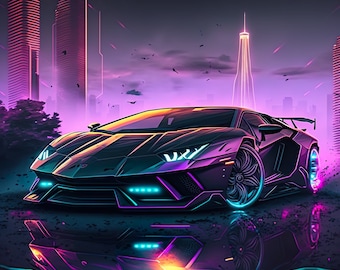Abstract Neon Lamborghini Wall Art - Etsy