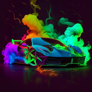 Abstract Neon Lamborghini Wall Art - Etsy