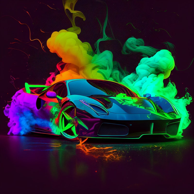 Neon Ferrari Poster - Etsy