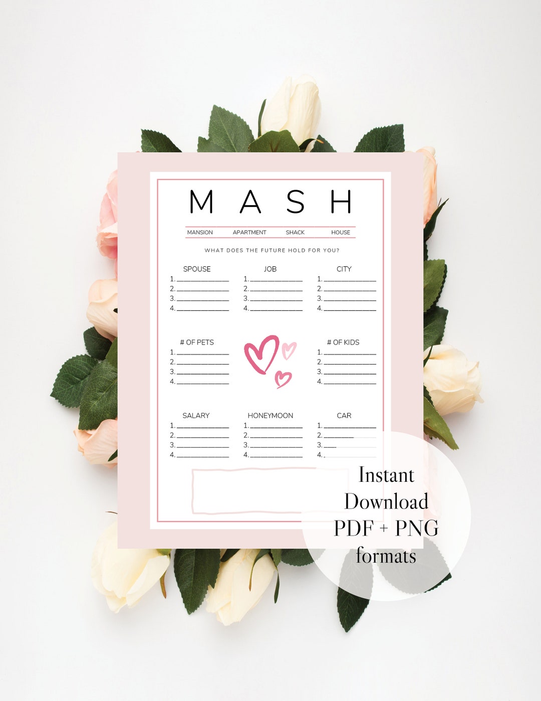 Valentine's Day - Valentine's Day MASH Game - Instant Download - Etsy