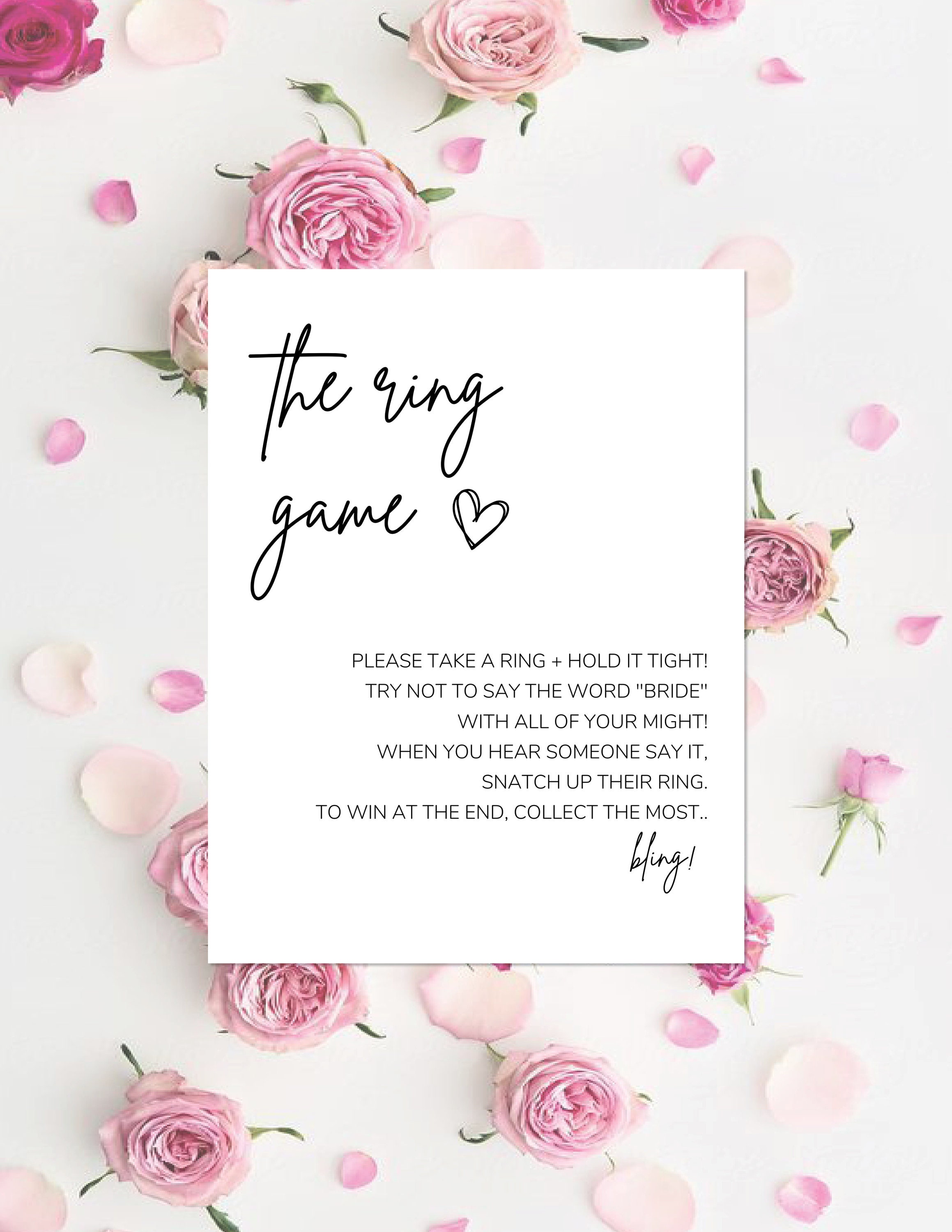 Printable Bridal Shower Games - the Ring Game Sign - Minimalist ...