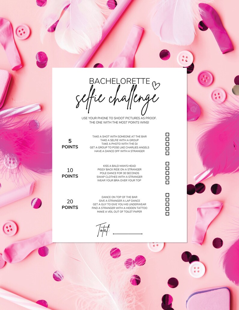 Bachelorette Party Games Selfie Challenge Minimalist Instant Download ...