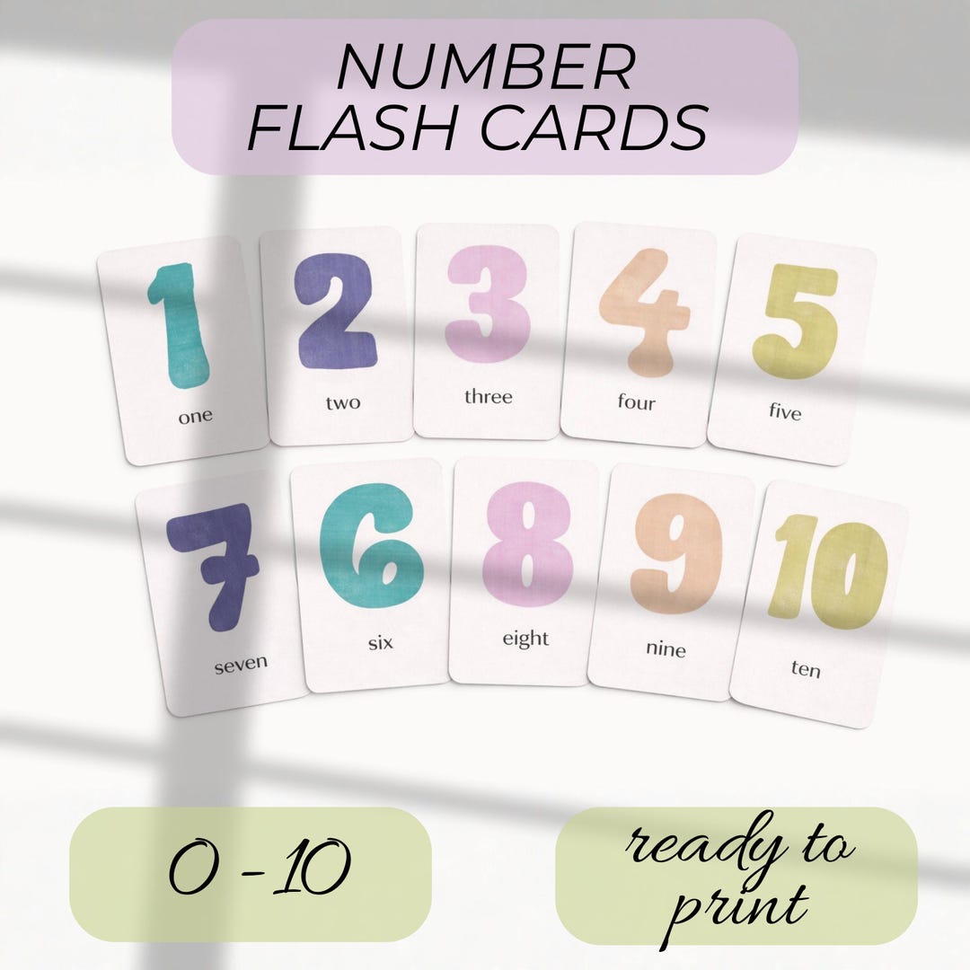 Number Flash Cards 0-10 | Pastel Watercolor Design (digital Download ...