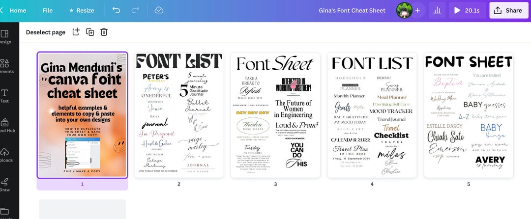 Canva Font Cheat Sheet | Digital Download, Access to Over 100 Trendy ...
