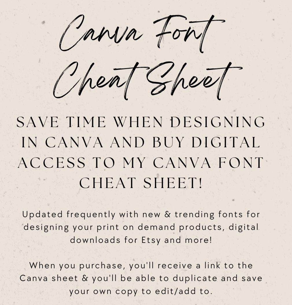 Canva Font Cheat Sheet | Digital Download, Access to Over 100 Trendy ...