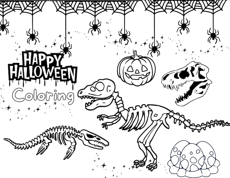 Dinosaur Fossil Halloween Coloring Pages for Kids - Etsy