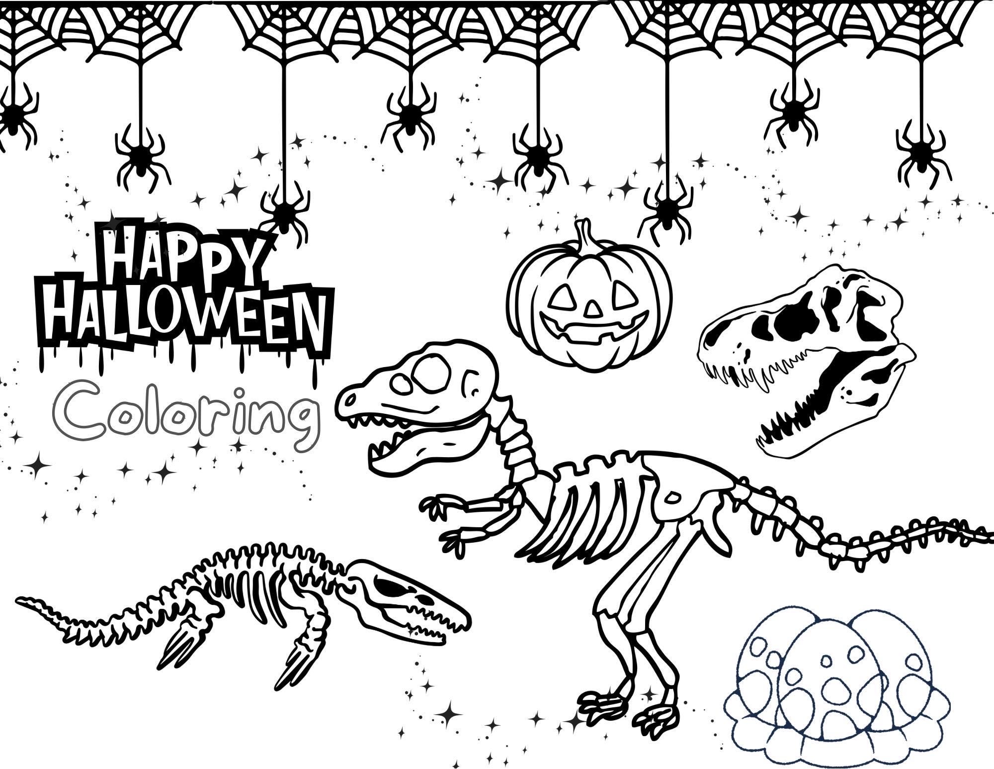 Dinosaur Fossil Halloween Coloring Pages for Kids - Etsy