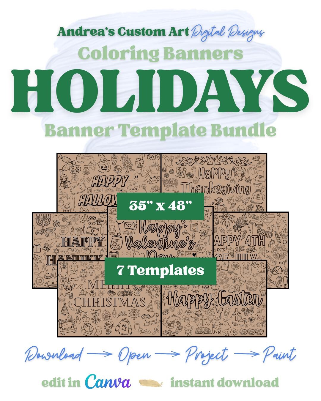 Custom Holiday Coloring Sheet Painted Banner Template Bundle for Kids ...