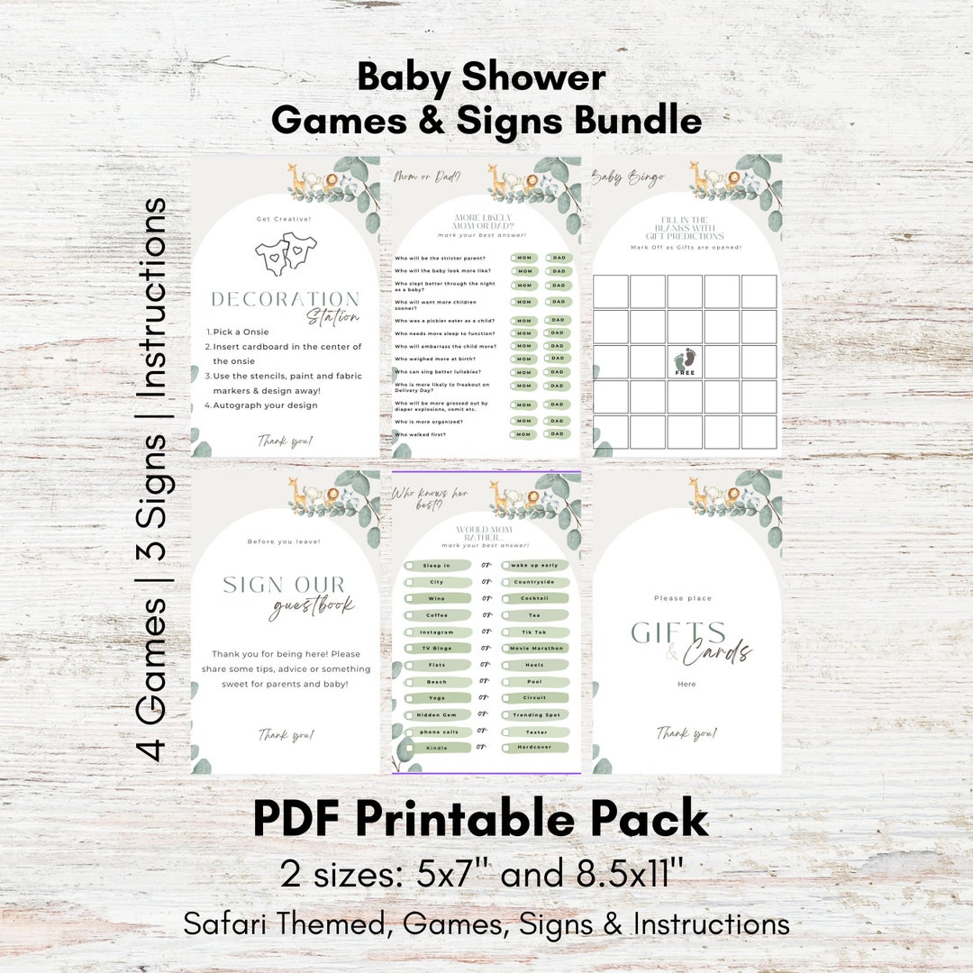 PDF Print - Baby Shower Games and Signs - Instant Digital Download ...