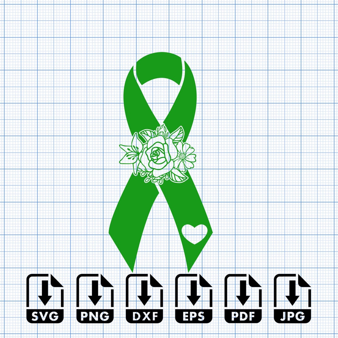 Mental Health Awareness Month - Green Ribbon With Flower and Heart SVG ...