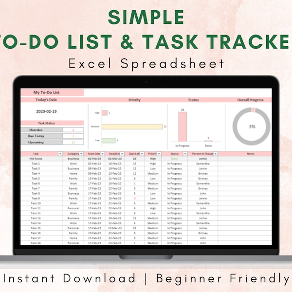 Task List for Excel - Etsy