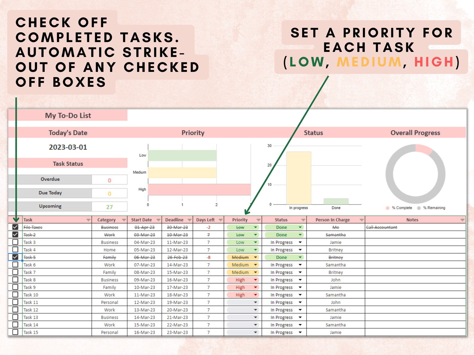 To Do List Google Sheets Template Task Tracker Task Planner Spreadsheet ...