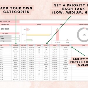 Excel to Do List Template | Task Planner Spreadsheet | Checklist ...