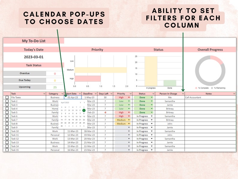 To Do List Google Sheets Template Task Tracker Task Planner Spreadsheet ...