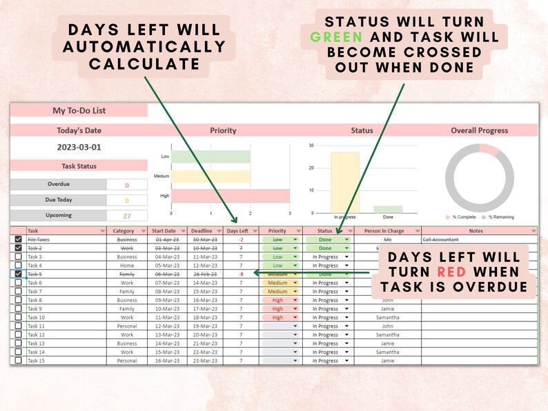To Do List Google Sheets Template Task Tracker Task Planner Spreadsheet ...
