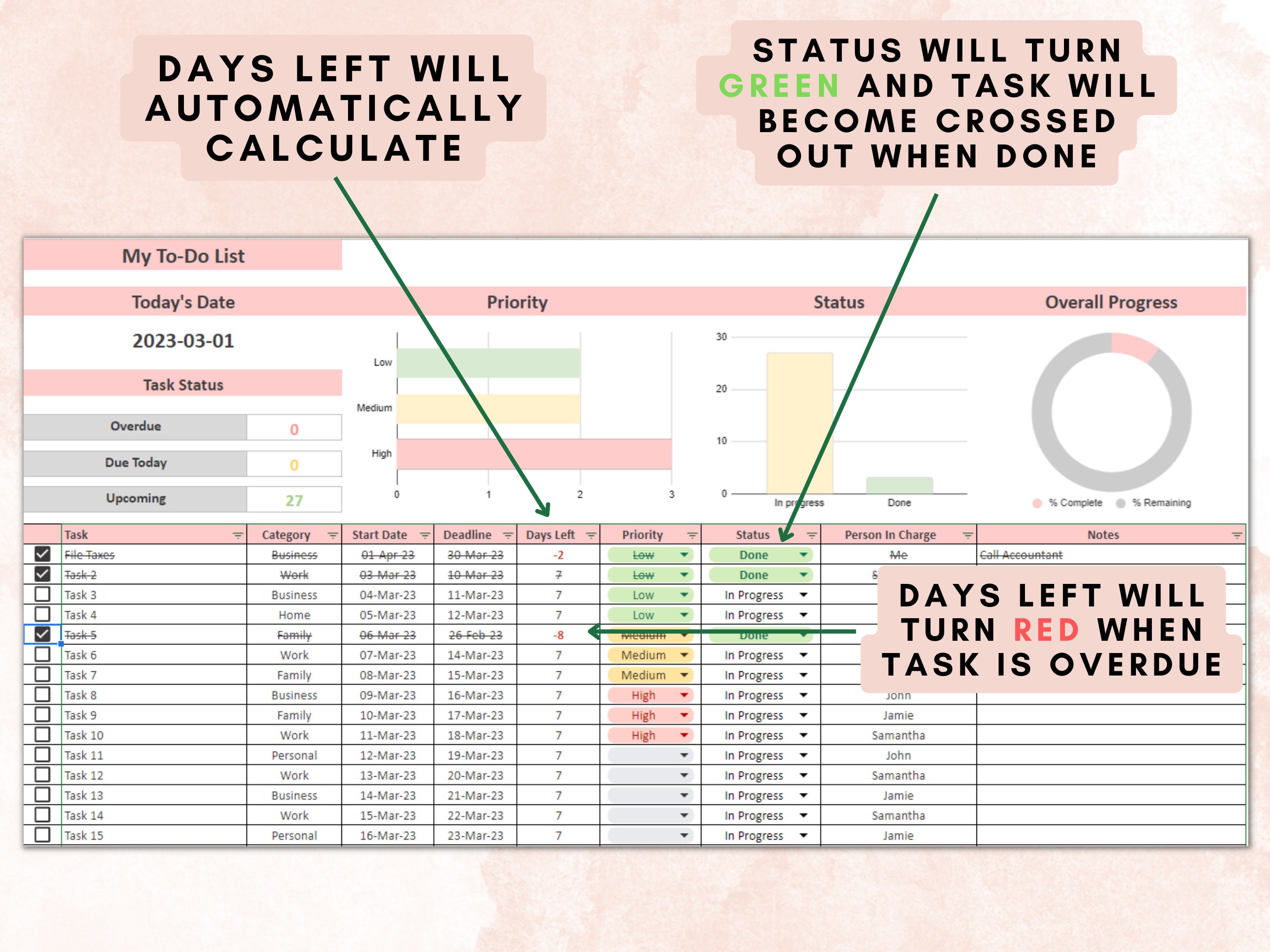 To Do List Google Sheets Template Task Tracker Task Planner Spreadsheet Checklist Template ...