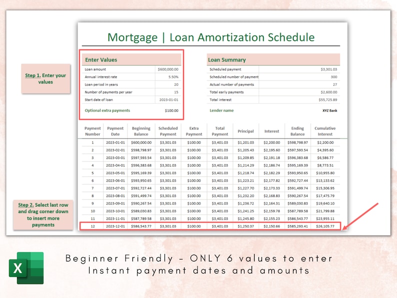 Simple Loan or Mortgage Repayment Excel Tracker | Amortization ...