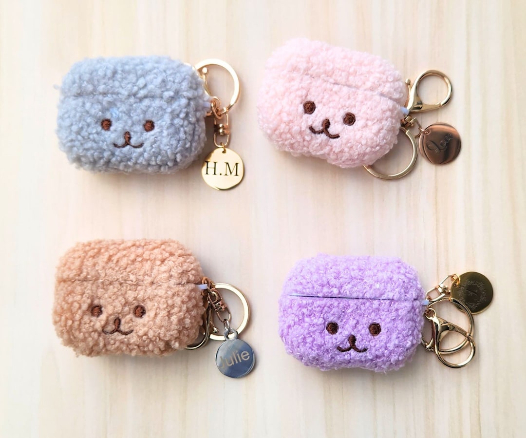 Personalized Plush Cute Teddy Bear Fleece Air Pods Key Chain Case ...