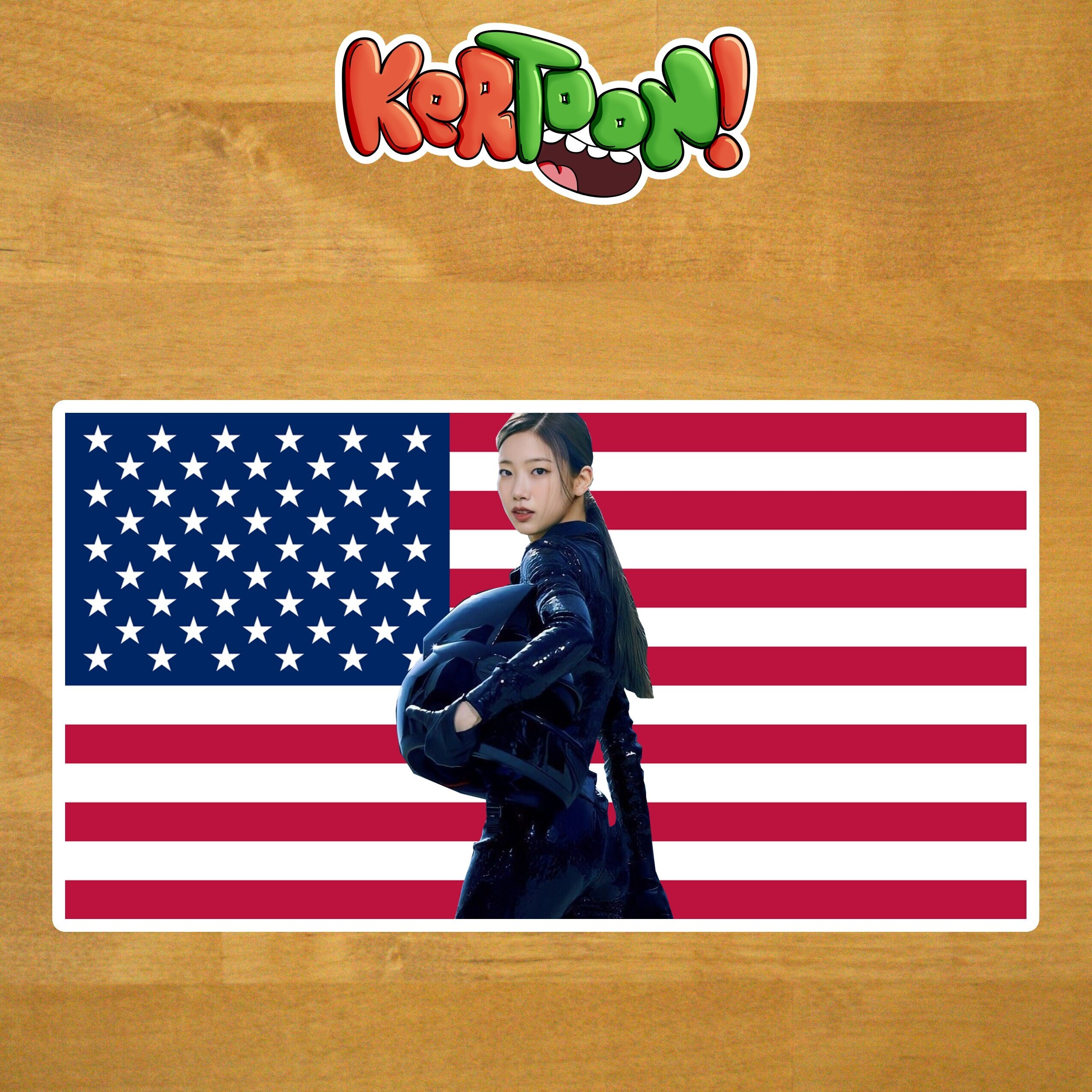 Kazuha American Kpop Lesserafim Flag Artwork Laminated Vinyl Waterproof Die-cut Sticker Pack ...