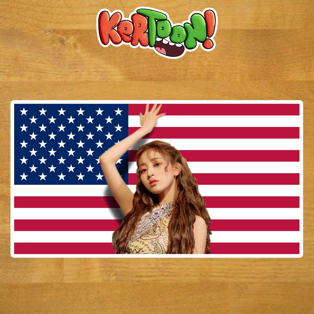 Jihyo Twice American Flag Kpop Artwork Laminated Vinyl Waterproof Die-cut Sticker Pack Laptop ...