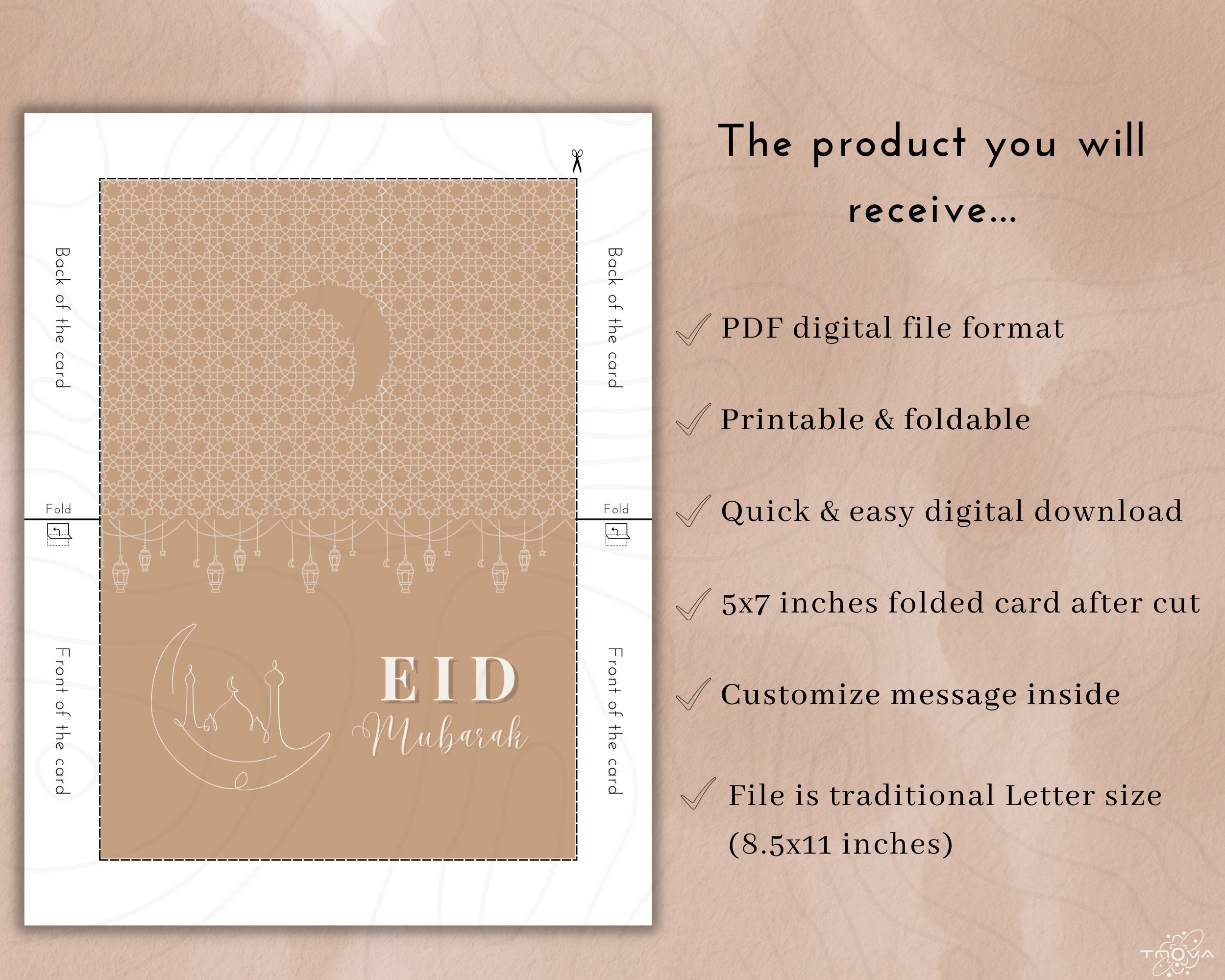 Printable & Foldable Eid Mubarak Card Minimal Eid Card Print Digital ...
