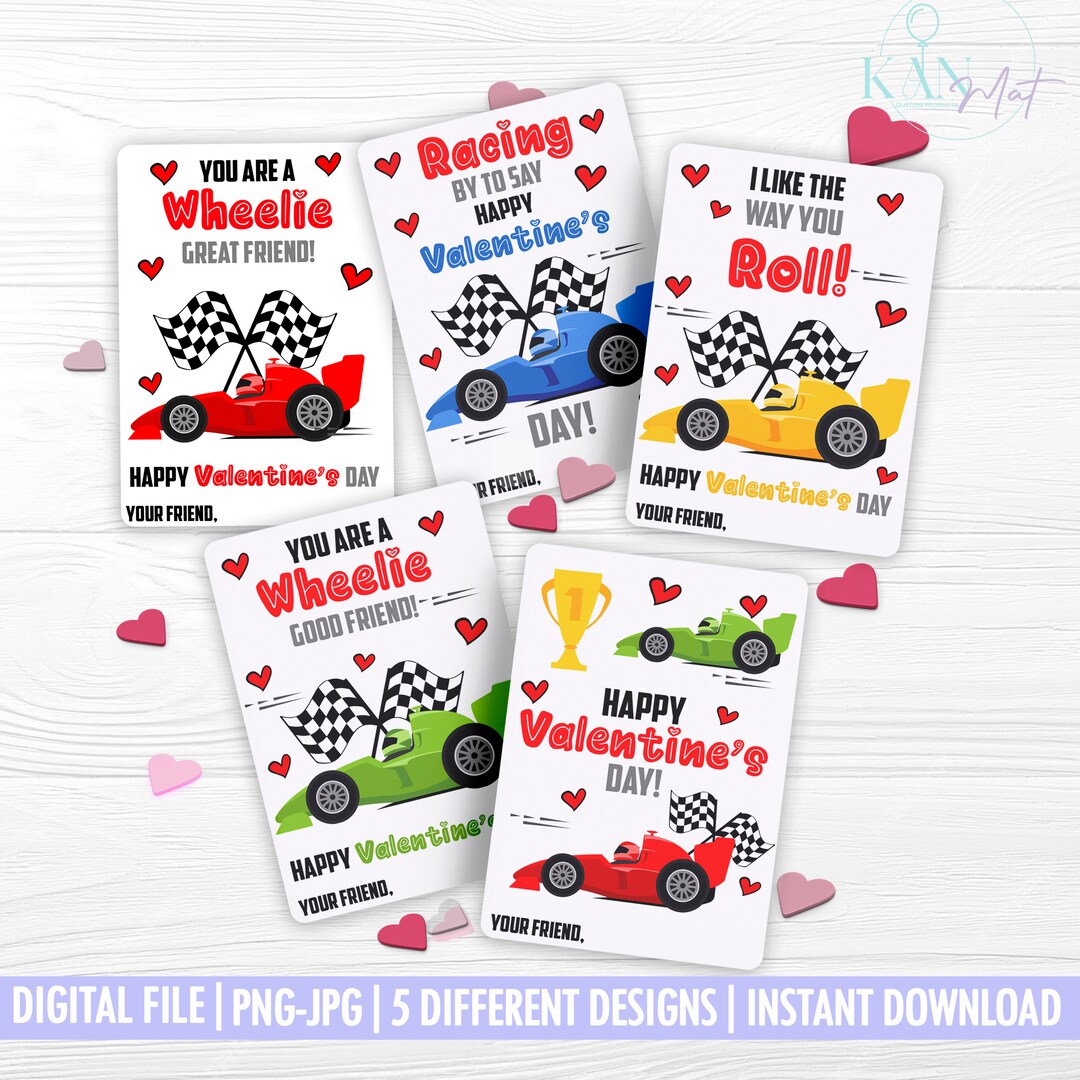 Wheelie Valentines Day Cards, Race Car Valentine's Day Cards for Kids ...