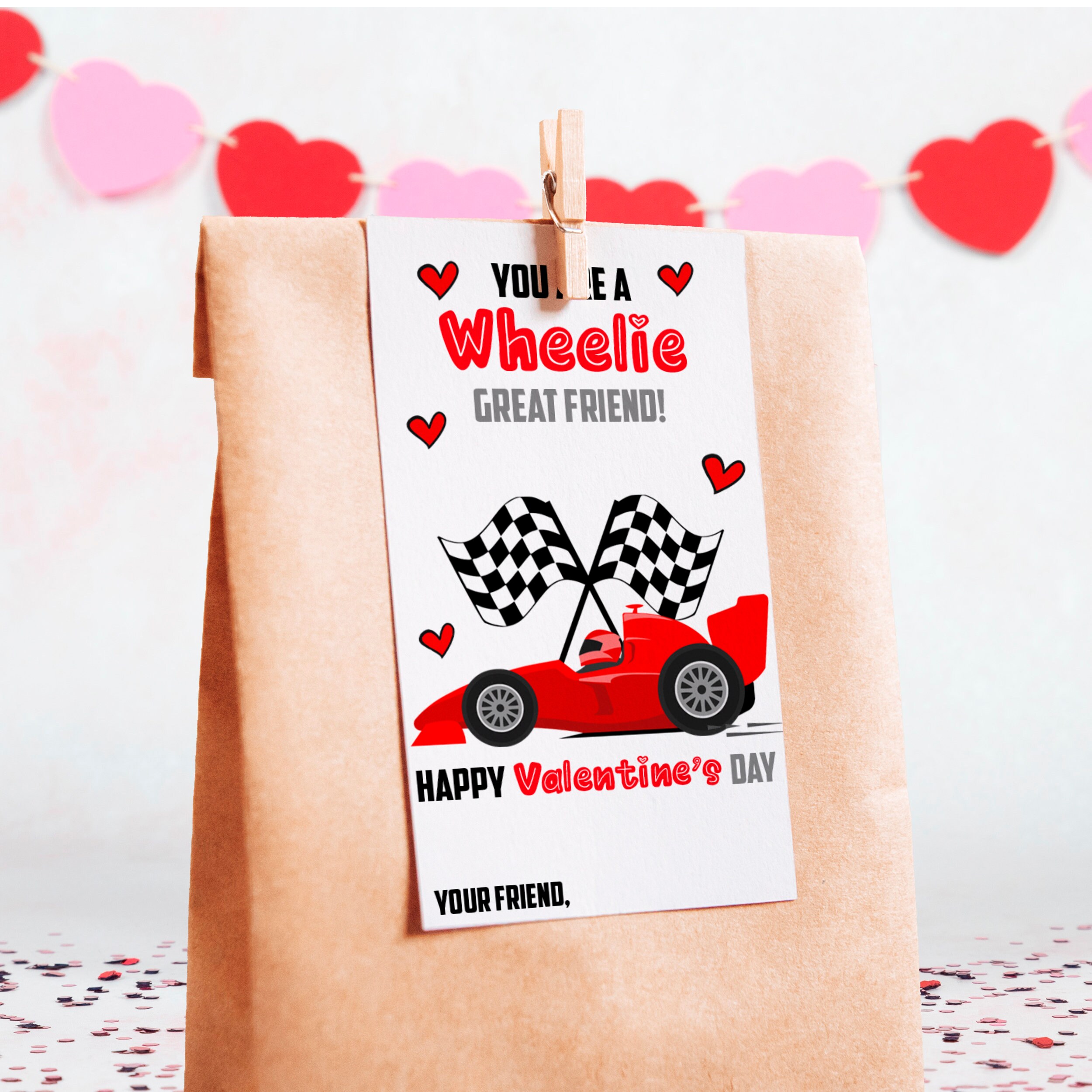 Wheelie Valentines Day Cards, Race Car Valentine's Day Cards for Kids ...