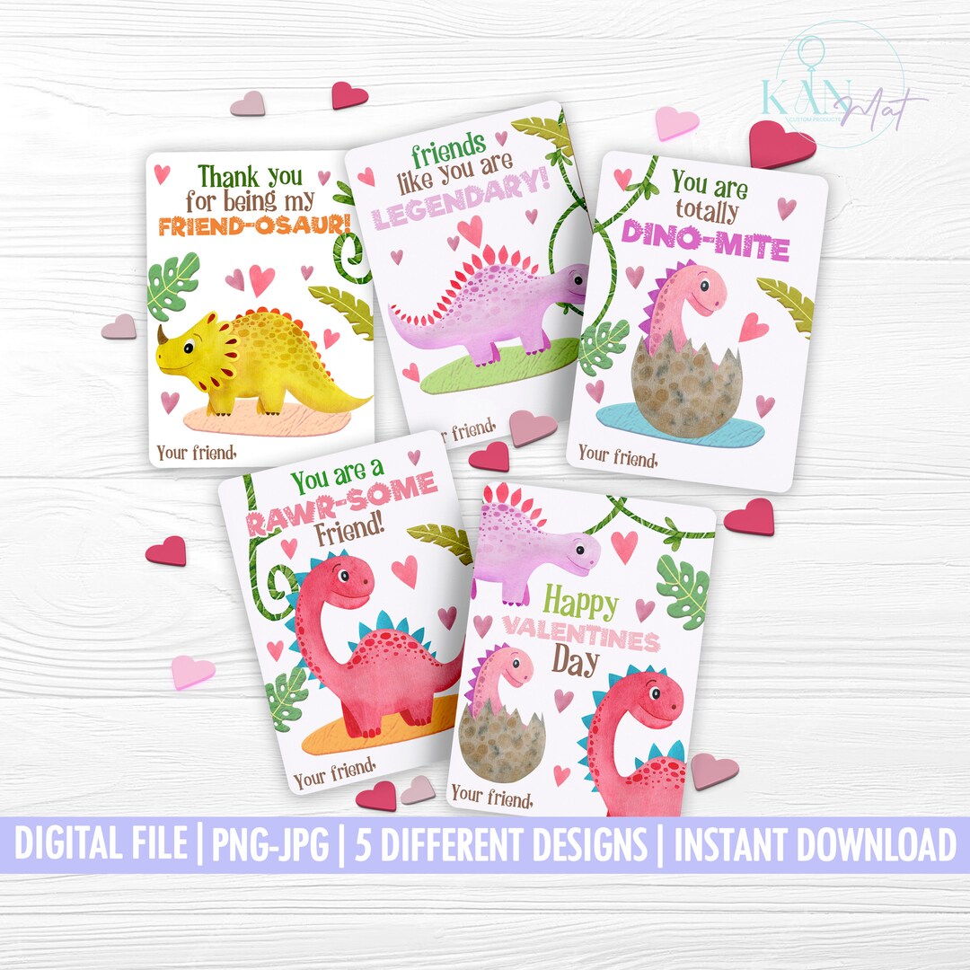 Dinosaur Valentine's Day Cards T-rex Valentines Cards Kids Classroom ...