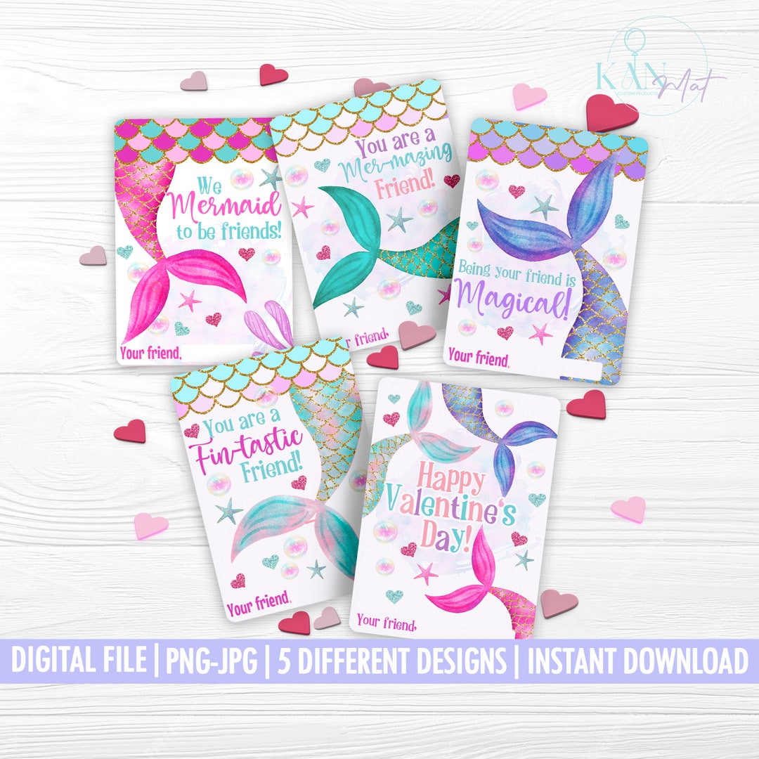 Mermaid Valentine Cards,we Mer-maid to Be Friends,printable Valentines ...