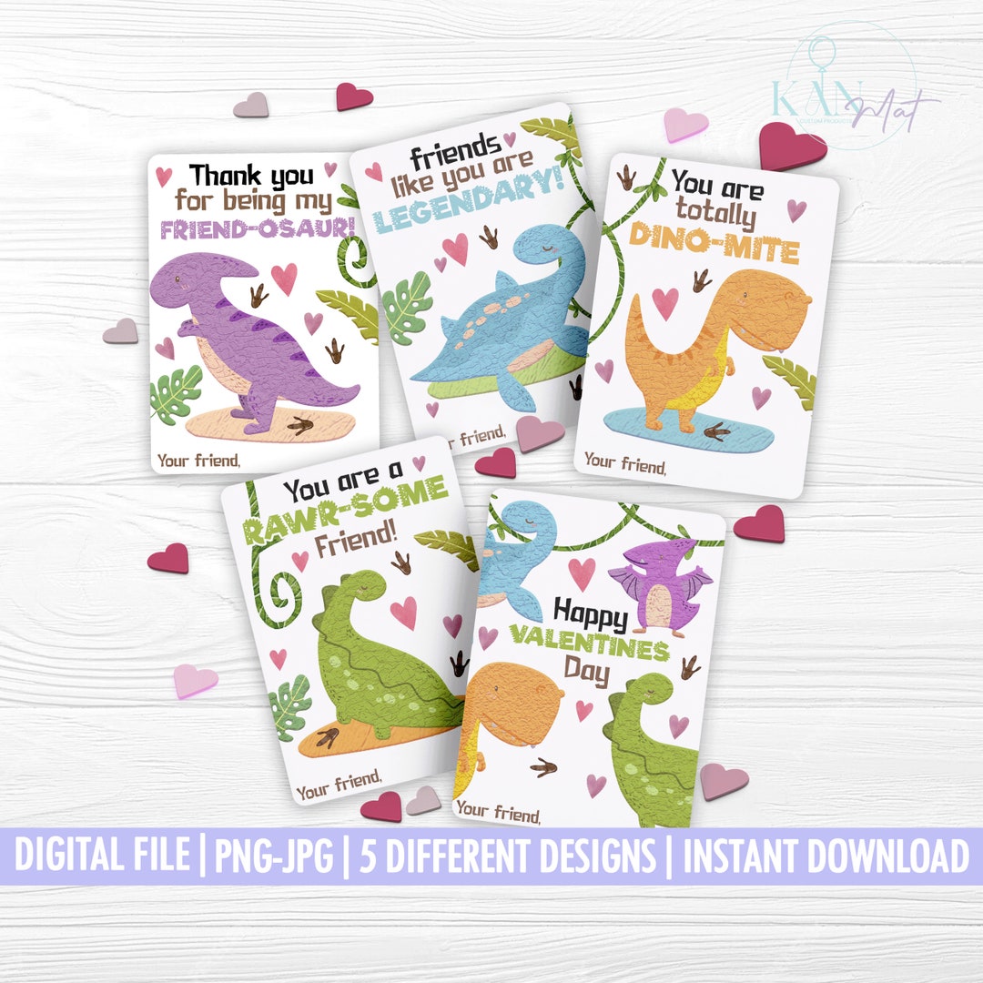Dinosaur Valentine's Day Cards T-rex Valentines Cards Kids Classroom ...