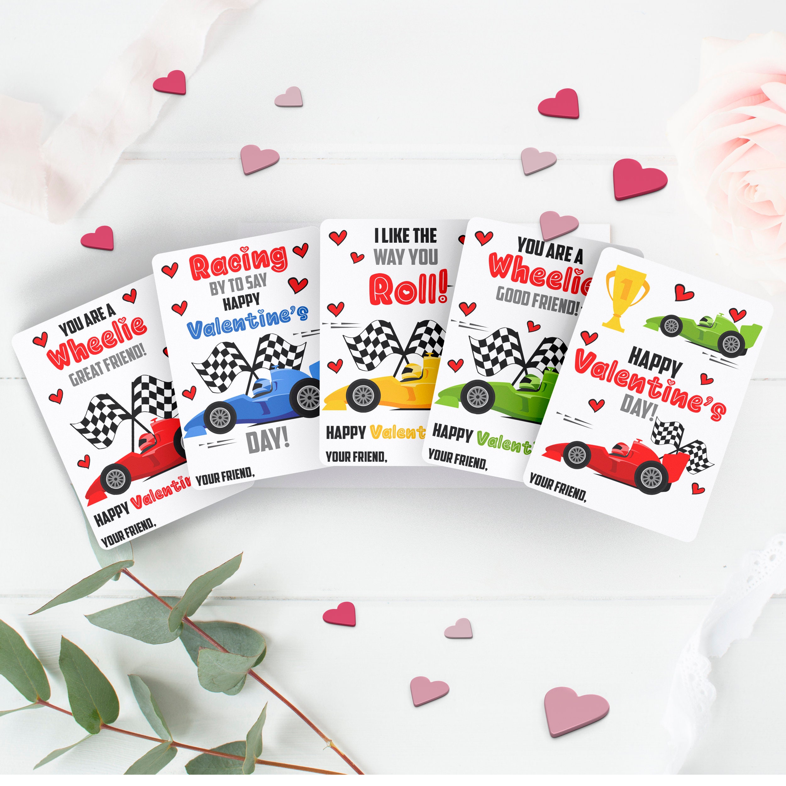 Wheelie Valentines Day Cards, Race Car Valentine's Day Cards for Kids ...