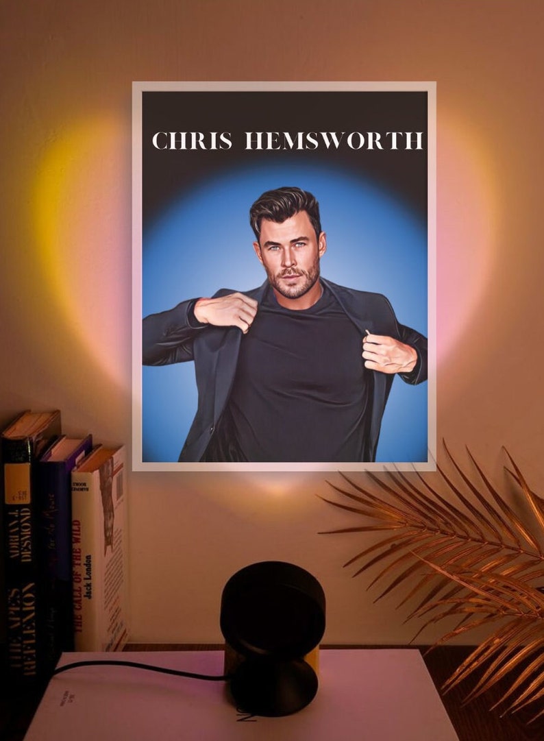 Chris Hemsworth Poster, Cartoon Celebrity Poster, Aura Poster, Digital ...