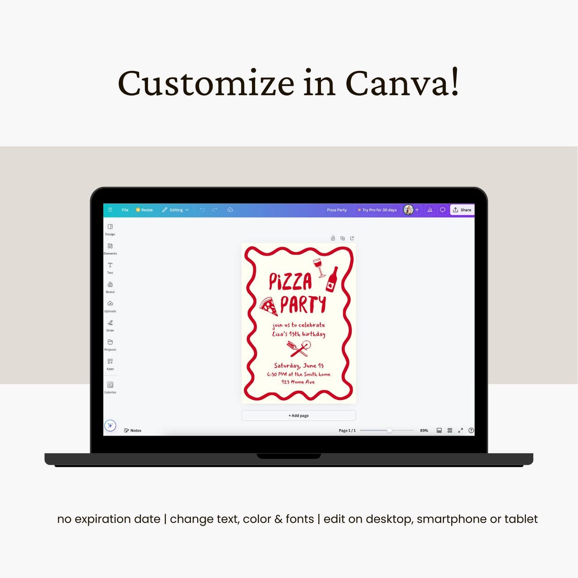 Pizza Party Invitation - Fun Pizza-themed Birthday Invite, Editable ...