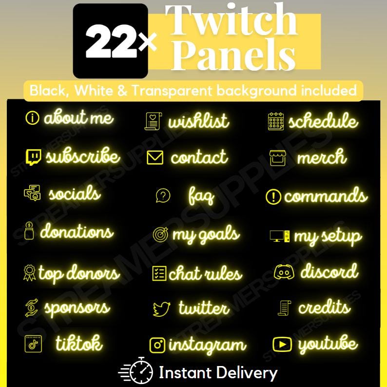 Twitch Panels Yellow Neon Twitch Panels Streaming Simple Twitch Panel ...