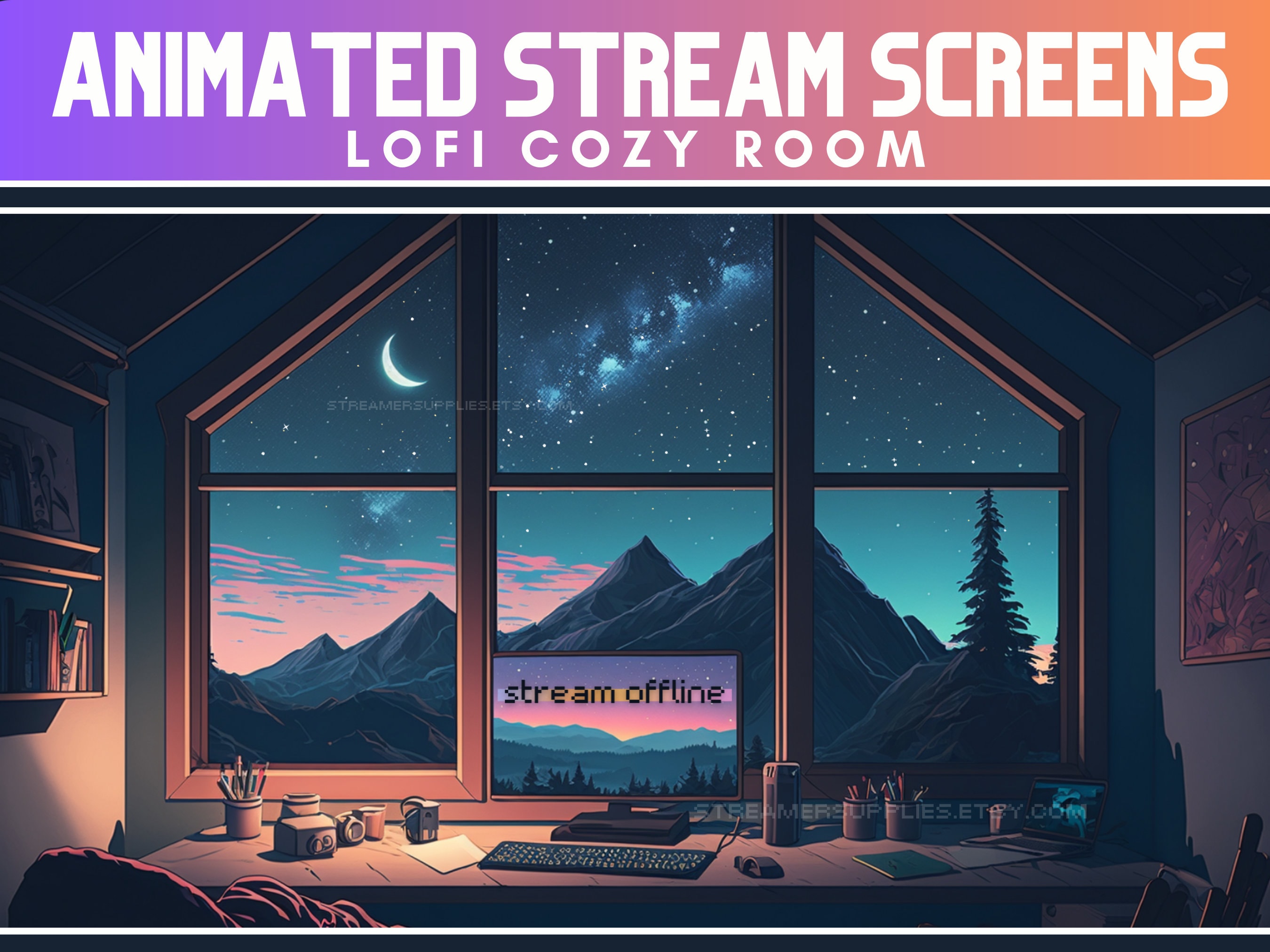 ANIMATED Twitch Scenes Lofi Cozy Room Stream Screens Cozy Lofi Desk ...