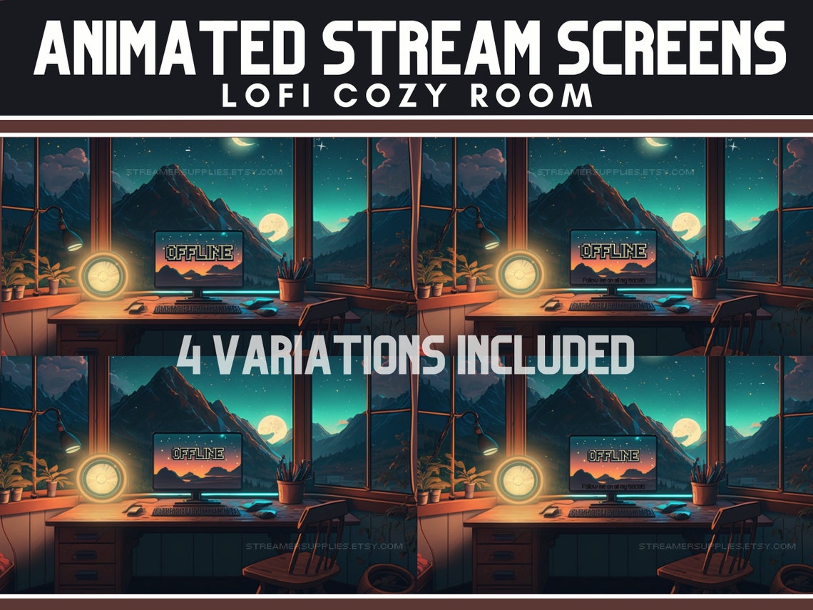 ANIMATED Twitch Scenes Lofi Cozy Room Stream Screens Cozy Lofi Desk ...
