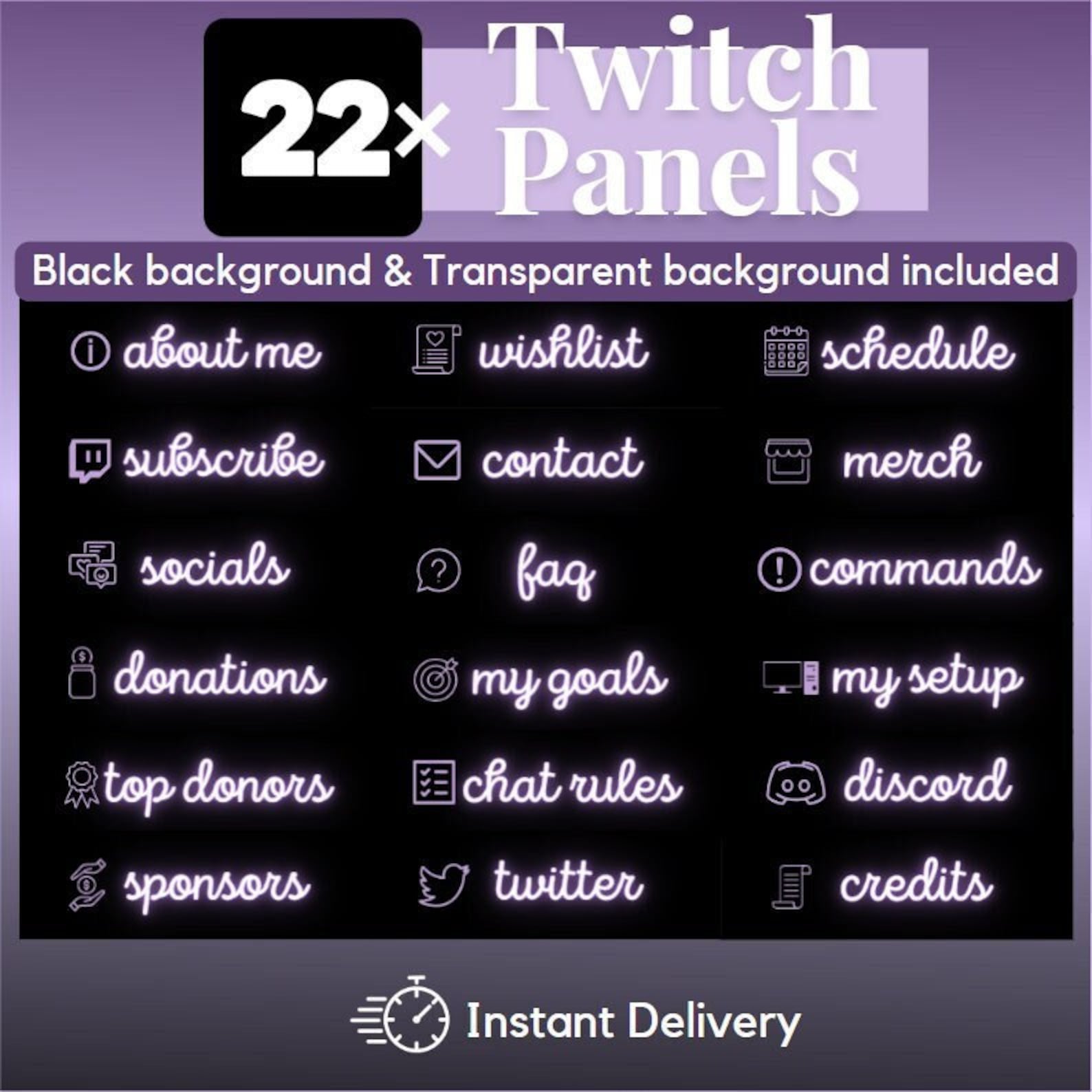 Twitch Panels Purple Twitch Panels Neon Stream Panels Simple Cute ...