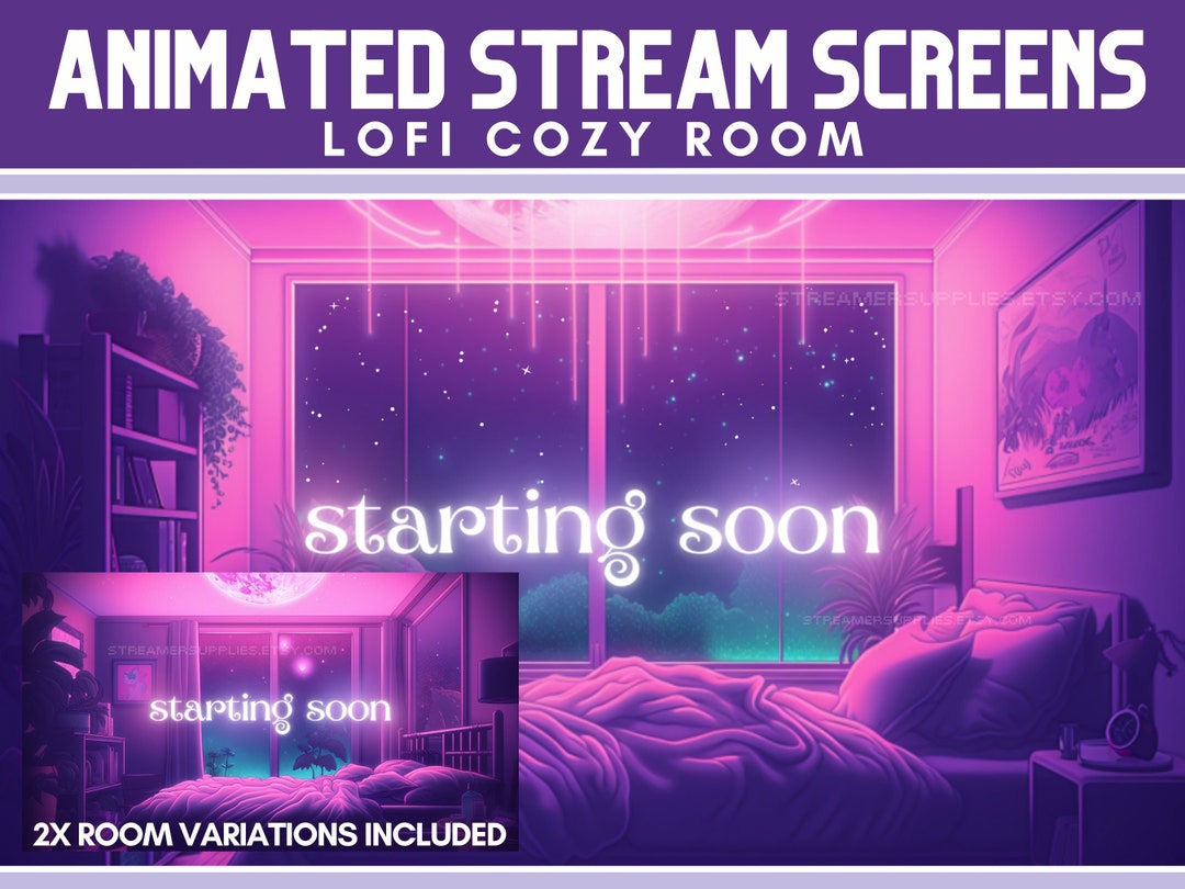 ANIMATED Twitch Overlay Package Purple | Lofi Stream Screens Cozy ...