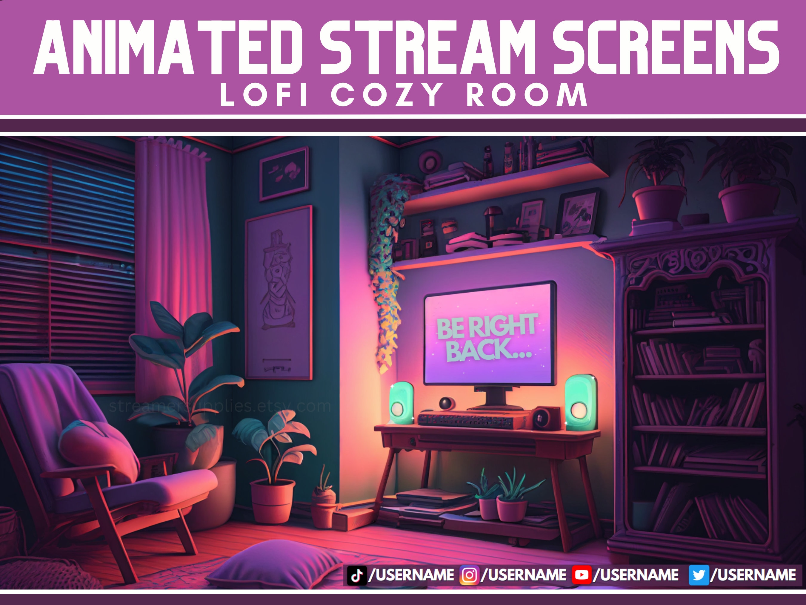 ANIMATED Twitch Scenes Lofi Cozy Room Stream Screens Cozy Lofi Desk ...