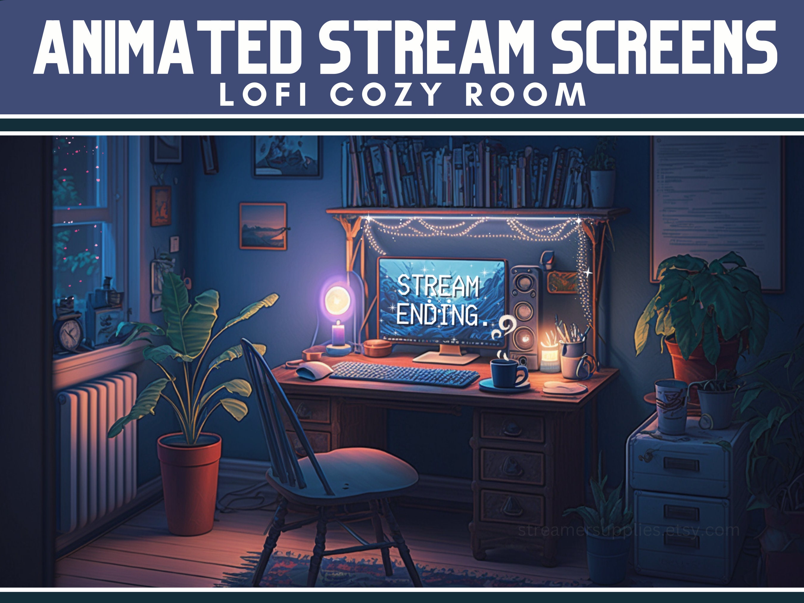 ANIMATED Twitch Scenes Lofi Cozy Room Stream Screens Cozy Lofi Desk ...
