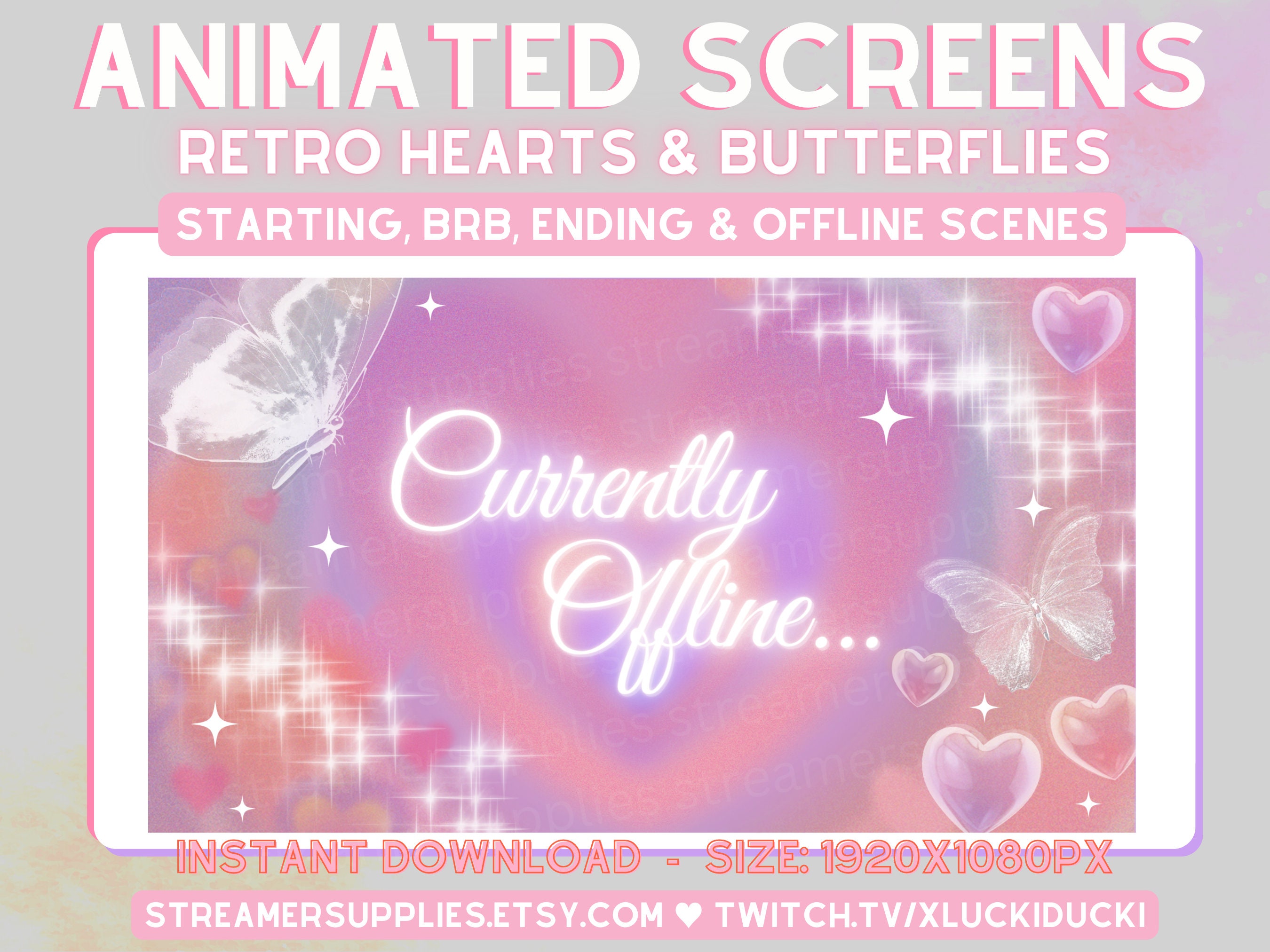 ANIMATED Twitch Overlay Package Pink Twitch Scenes Retro Stream Screen ...