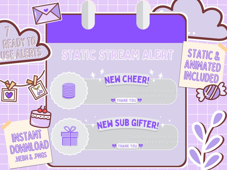 ANIMATED Alerts for Twitch Streamer Aesthetic Stream Alerts Purple ...