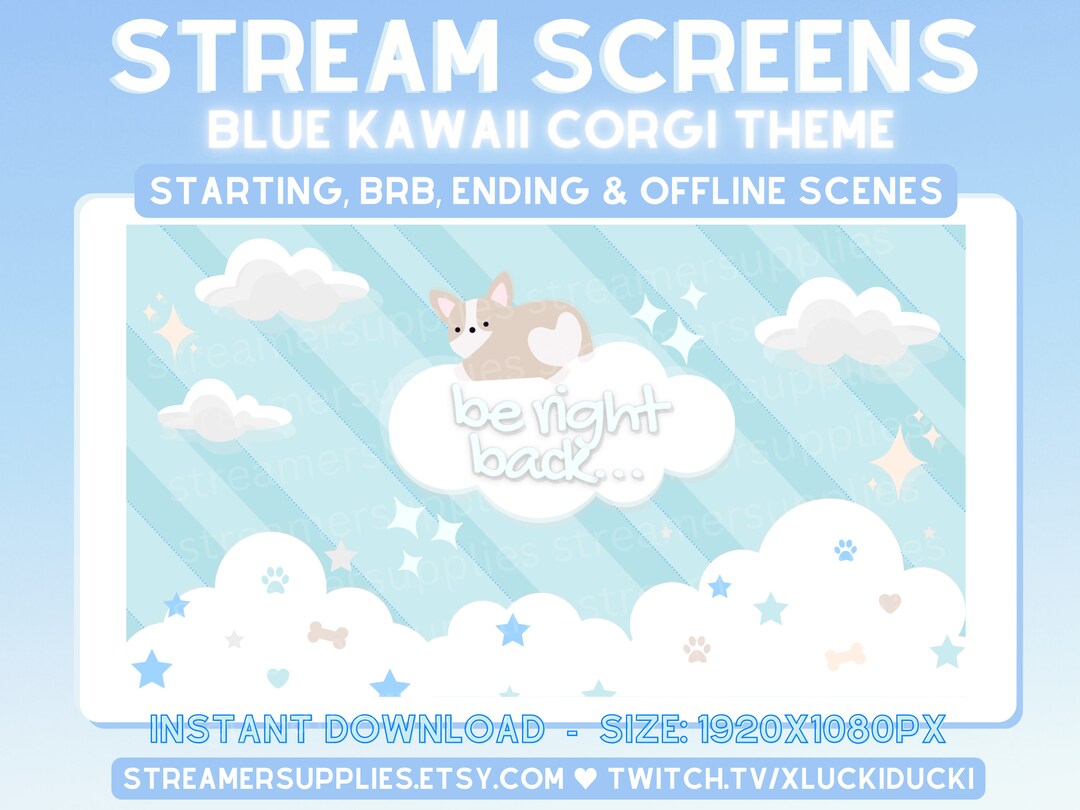 Twitch Overlay Package Kawaii Corgi Twitch Scenes Blue Cute Twitch ...
