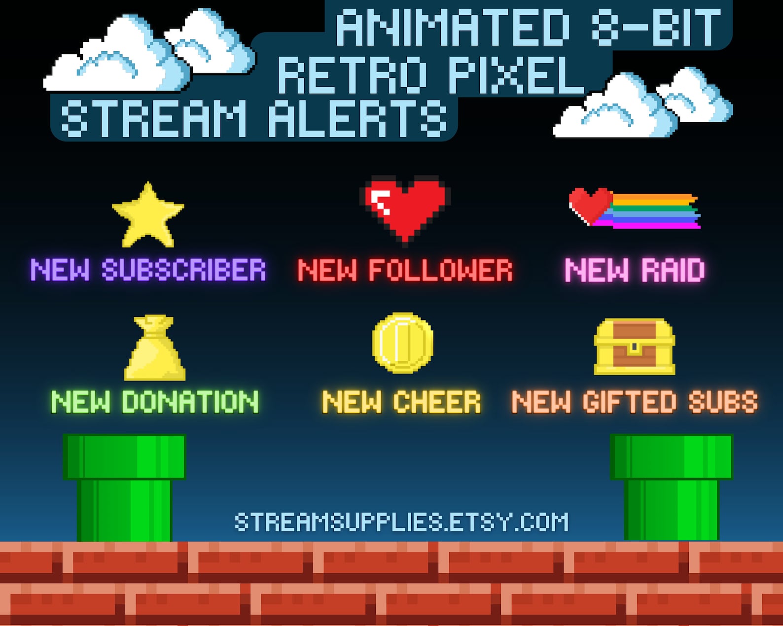 ANIMATED Twitch Alerts 8bit Stream Alerts Retro Twitch Alerts Y2k ...
