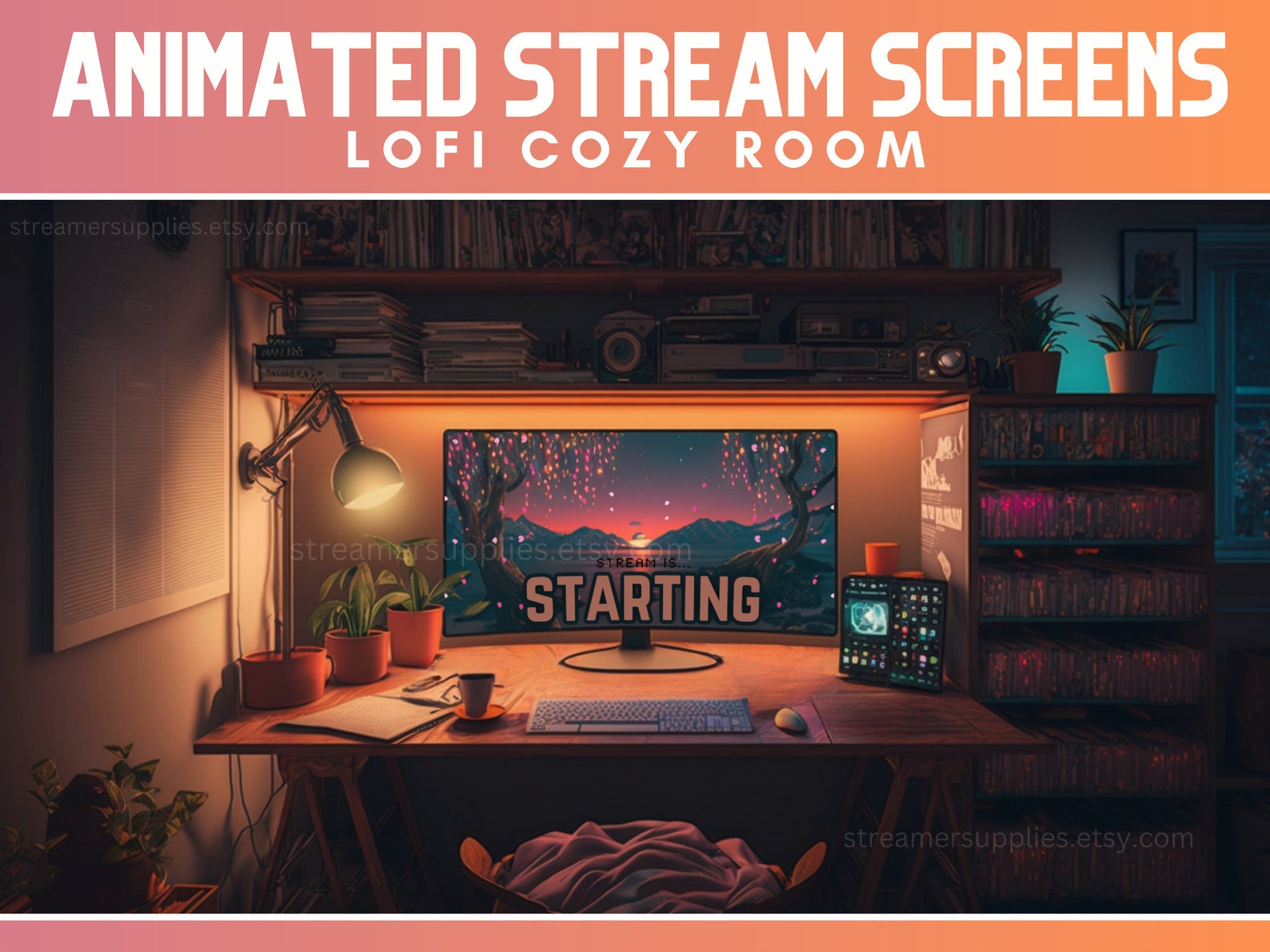 ANIMATED Twitch Overlay Lofi Cozy Room Stream Screens Cozy Lofi Desk ...
