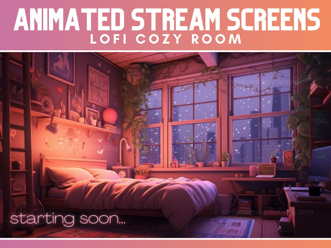 ANIMATED Twitch Overlay Lofi Cozy Room Stream Screens Cozy Lofi Desk ...